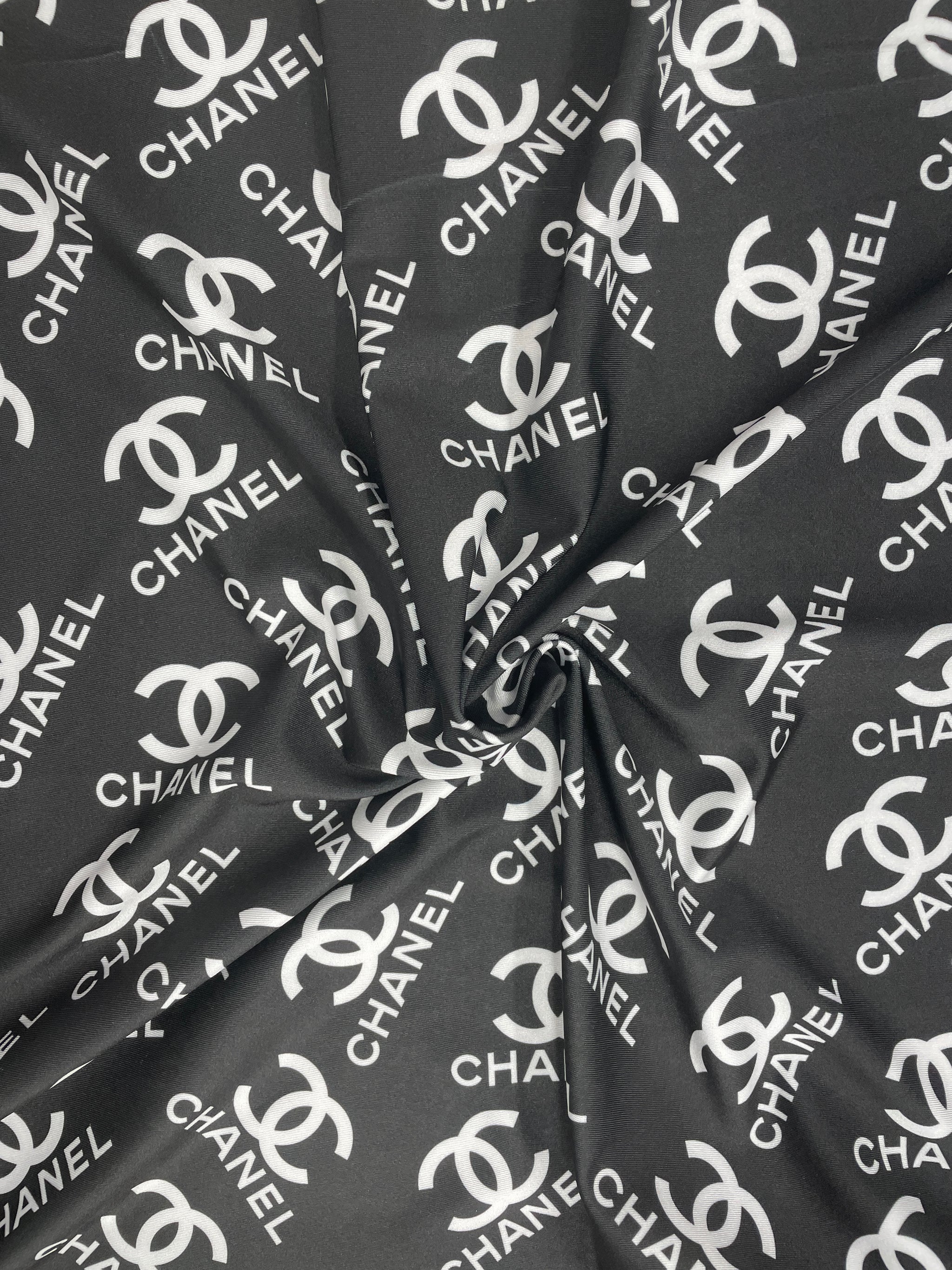 Chanel Design Logo Print on Solid Color Spandex – designerfabricscenter