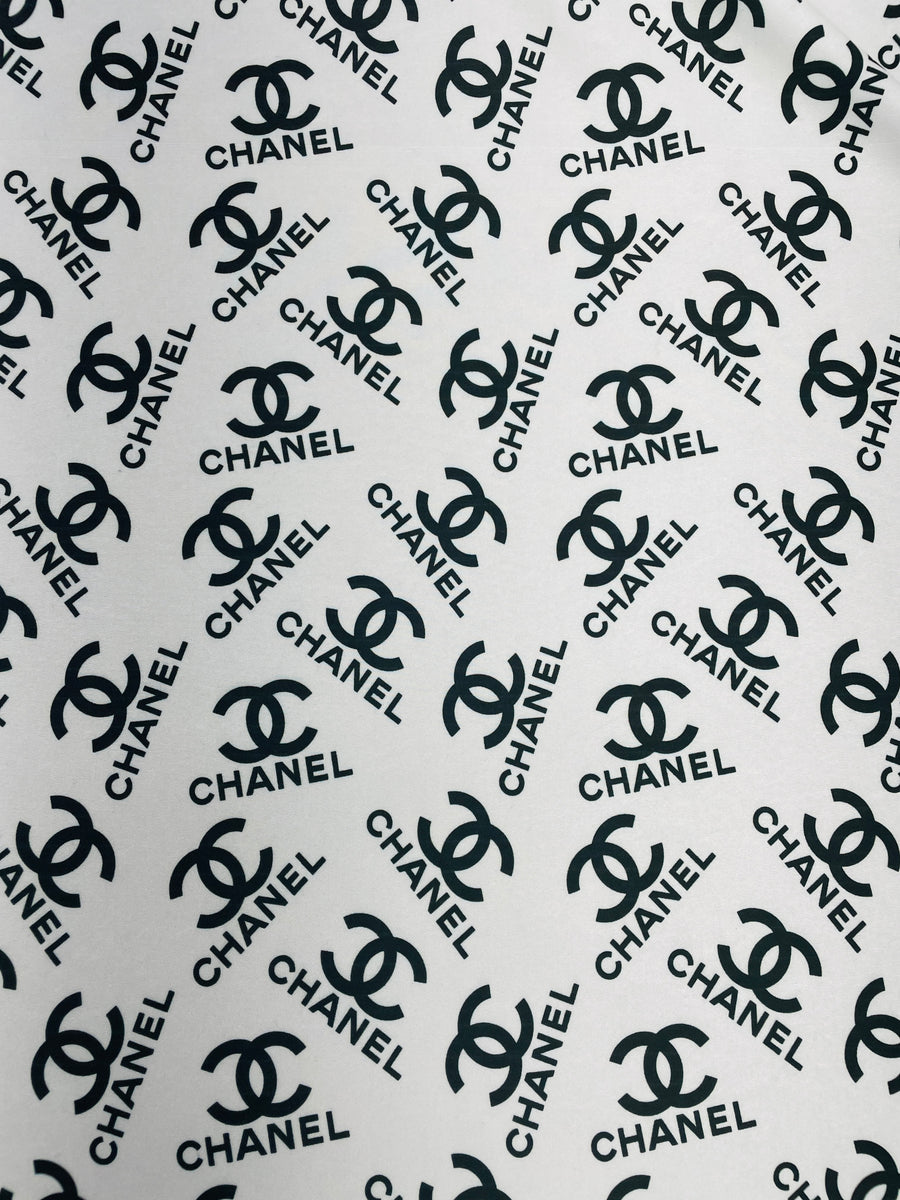 Chanel Design Logo Print on Solid Color Spandex – designerfabricscenter